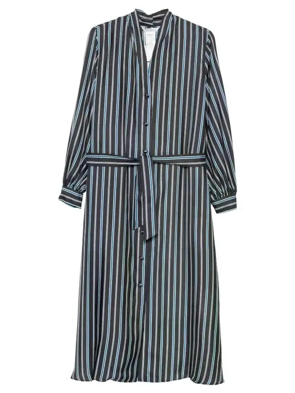 Max Mara Belted Striped Midi Dress - Blue