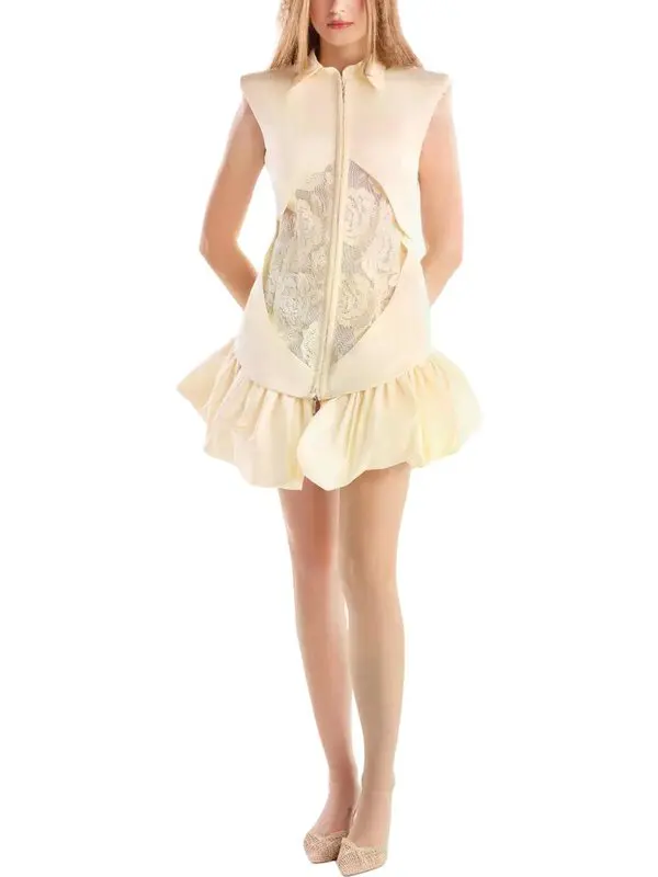 GABY CHARBACHY Lace-panelled Bubble-skirt Mini Dress - Neutrals