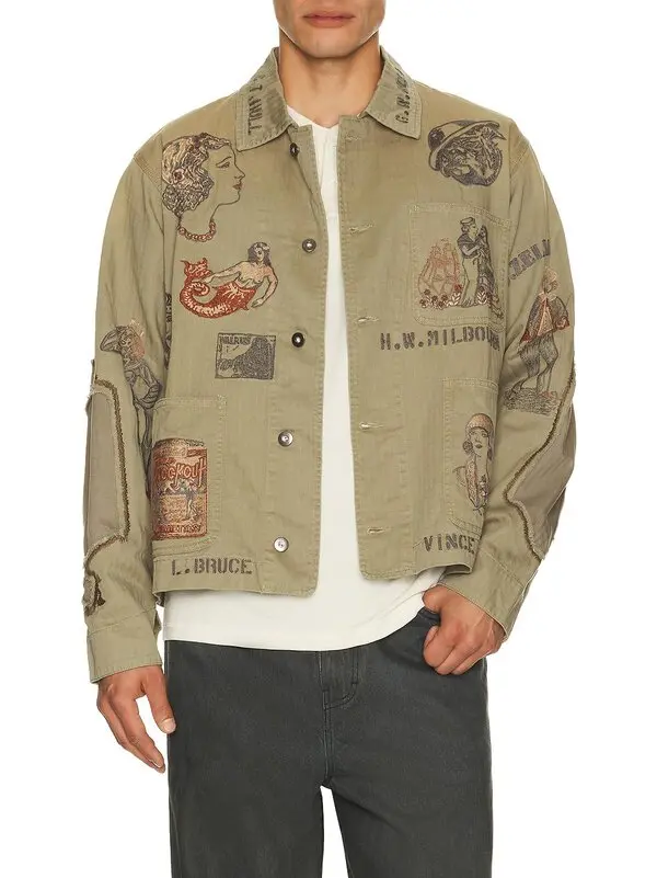 SAMUEL ZELIG Embroidered Chore Jacket - Faded Olive