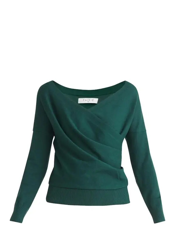 PAISIE Knitted Wrap Top With Long Sleeves - Green