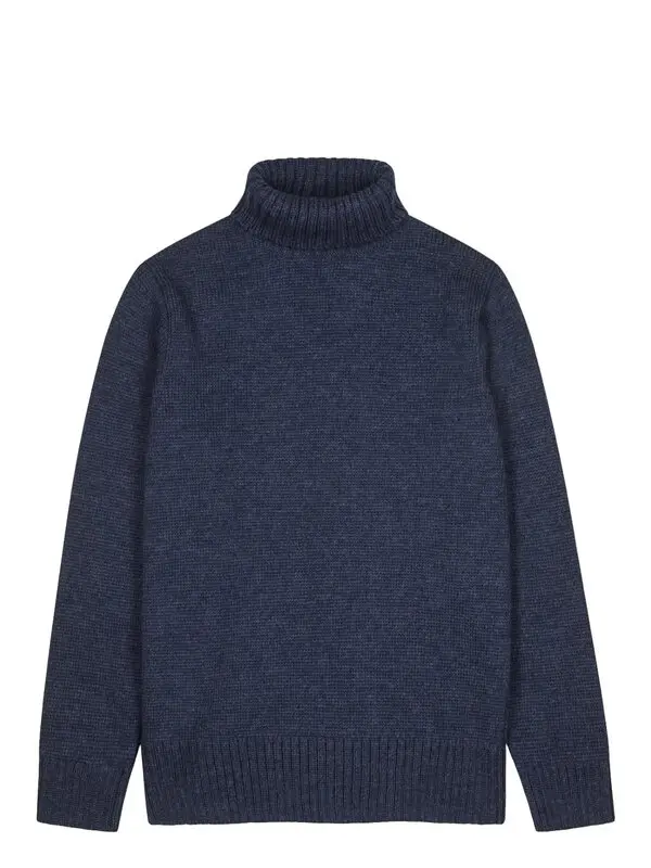 PAUL JAMES KNITWEAR Fitted Submariner Roll Neck Merino Wool Jumper - Blue