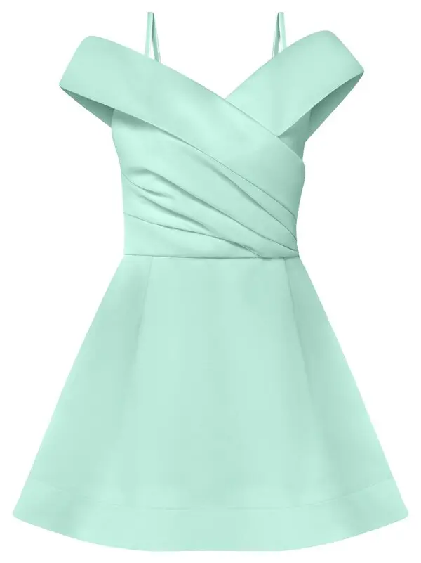TIA DORRAINE Off-the-shoulder Flared Satin Mini Dress - Green