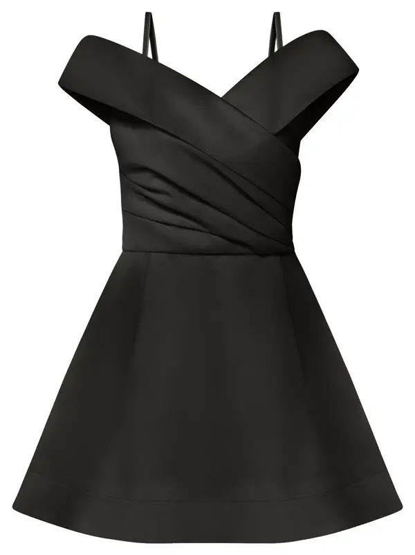TIA DORRAINE Off-the-shoulder Flared Mini Dress - Black