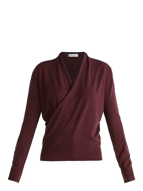 PAISIE Long Sleeve Knitted Wrap Top - Purple