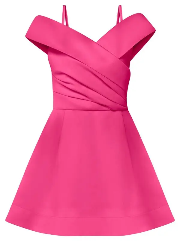 TIA DORRAINE Flared Satin Off-the-shoulder Mini Dress - Pink
