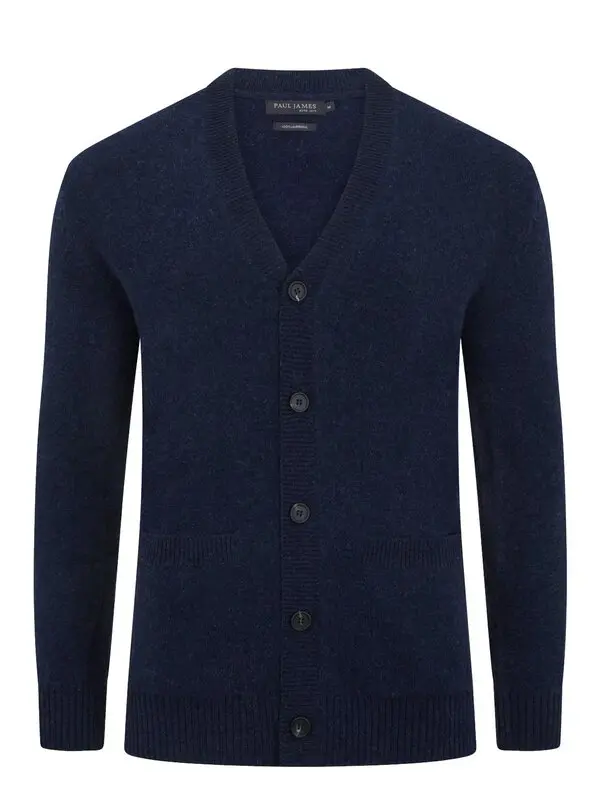 PAUL JAMES KNITWEAR Lambswool Alfie Cardigan - Blue