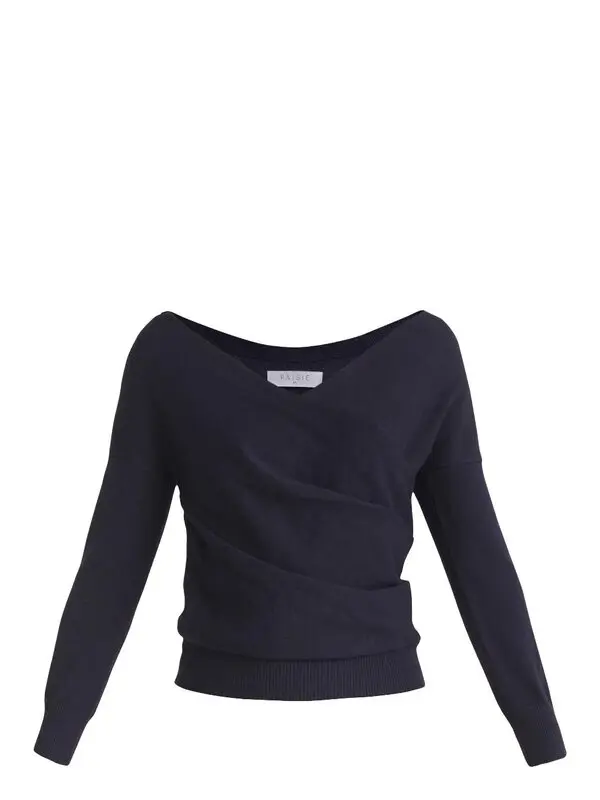 PAISIE Knitted Wrap Top With Long Sleeves - Blue