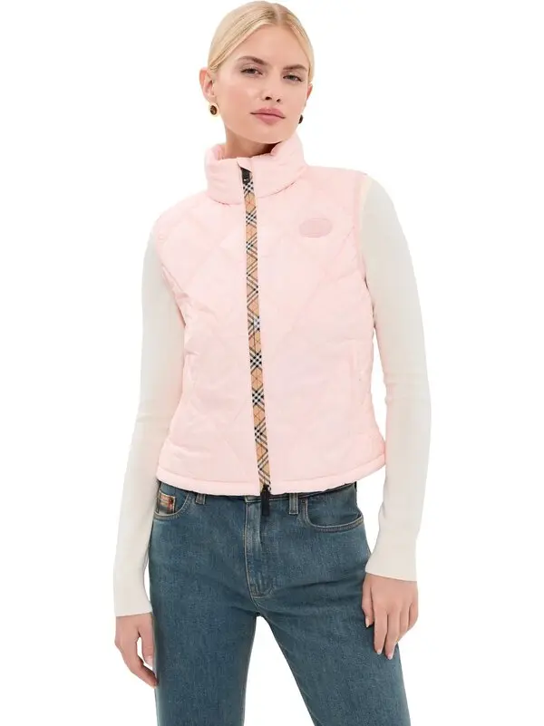 Burberry Quilted Vest With Checkered Trim - Compact Pink