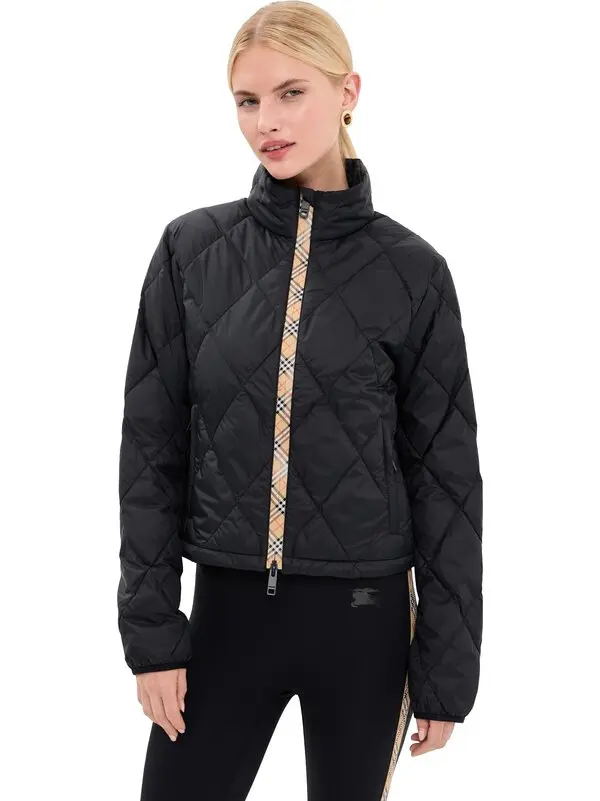 Burberry Bramford Quilted Jacket With Checkered Trim - Black