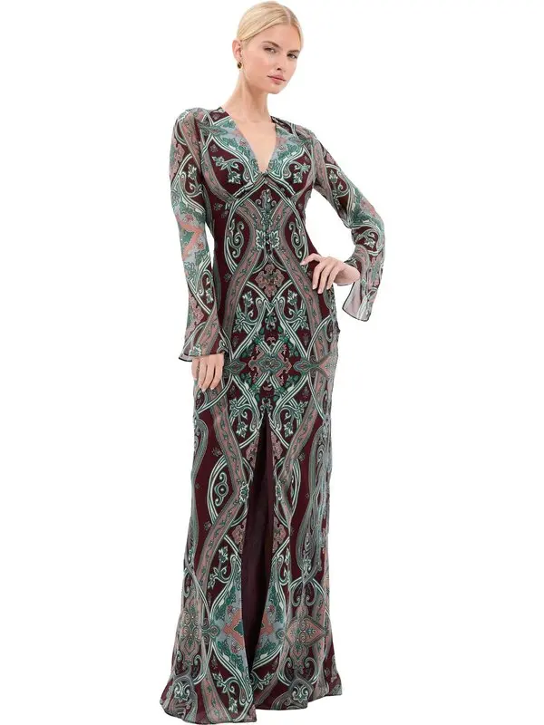 Veronica Beard Daciana Silk Maxi Dress - Raisin Multi
