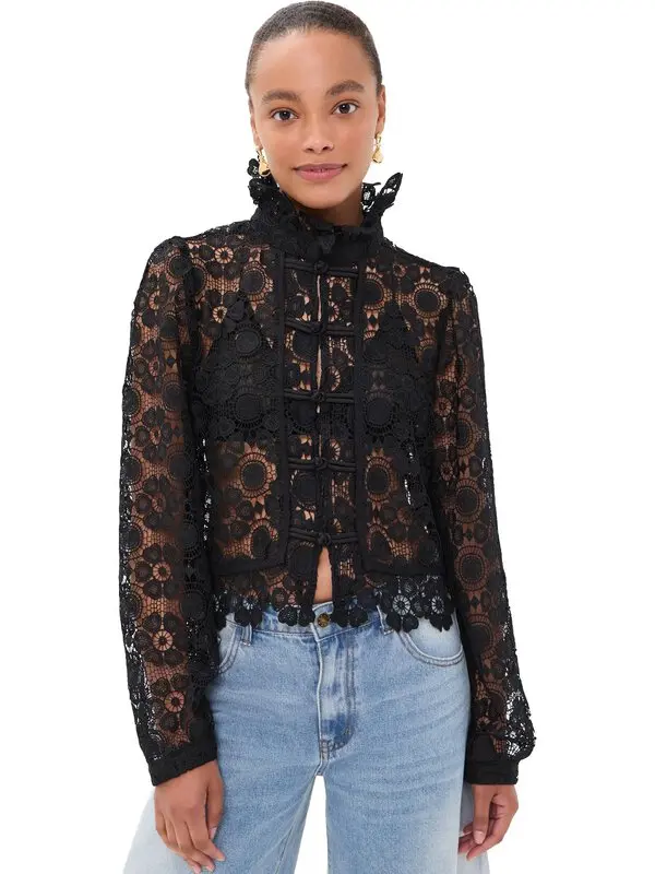 Lioness Overtime Crochet Lace Blouse - Noir