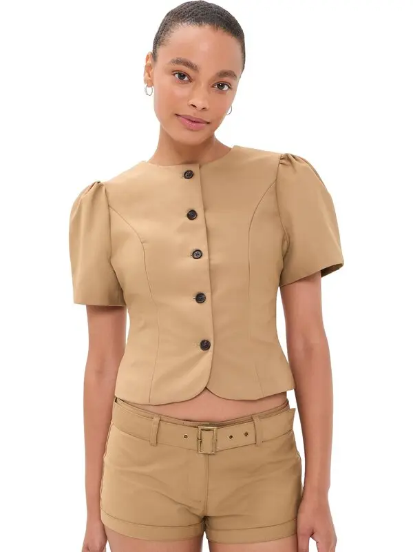 Lioness Femme Blouse With Puff Sleeves - Camel