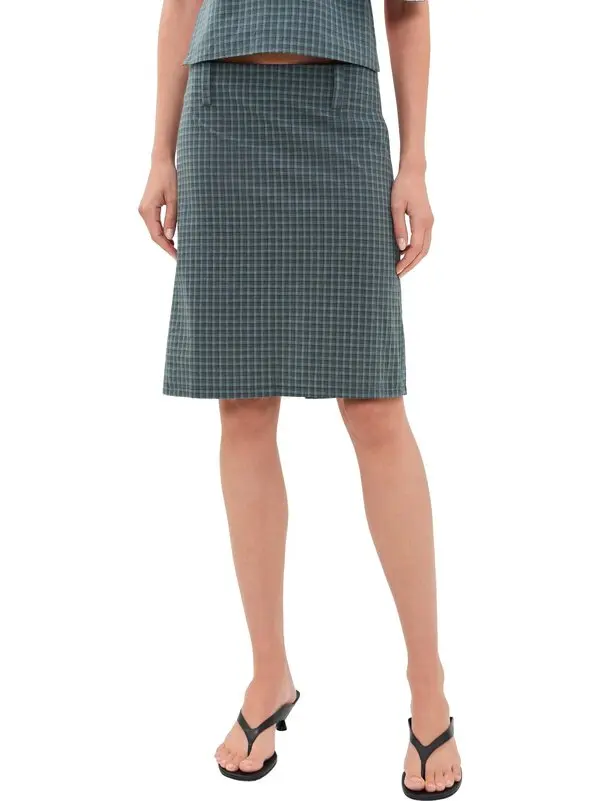 Lioness Plaid Midi Skirt - Navy