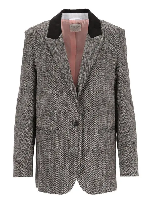FORTE_FORTE Jaspe" Chevron Blazer With Velvet Collar - Black