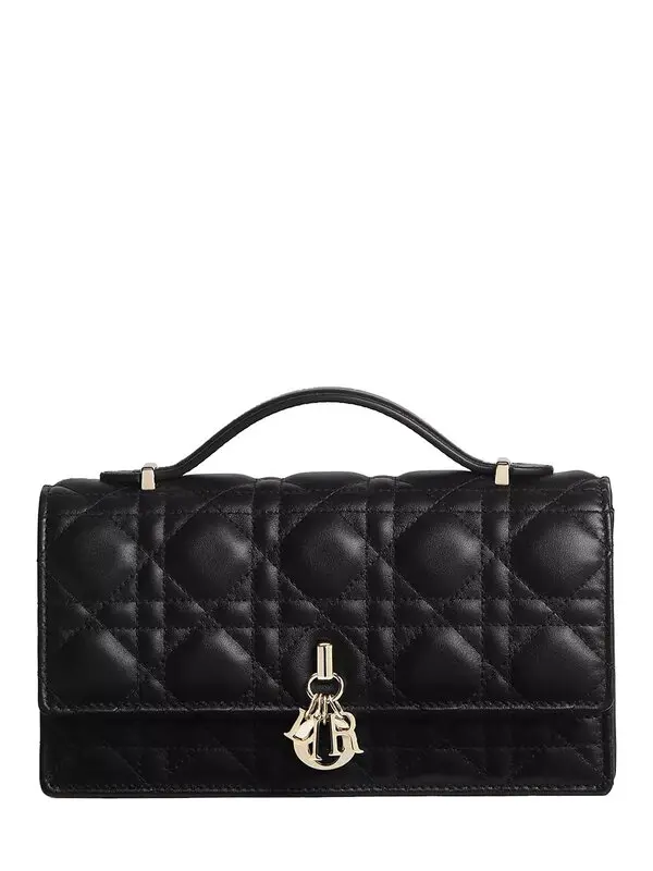 Dior Cannage Lambskin Mini Bag With Gold-tone Charms - Black