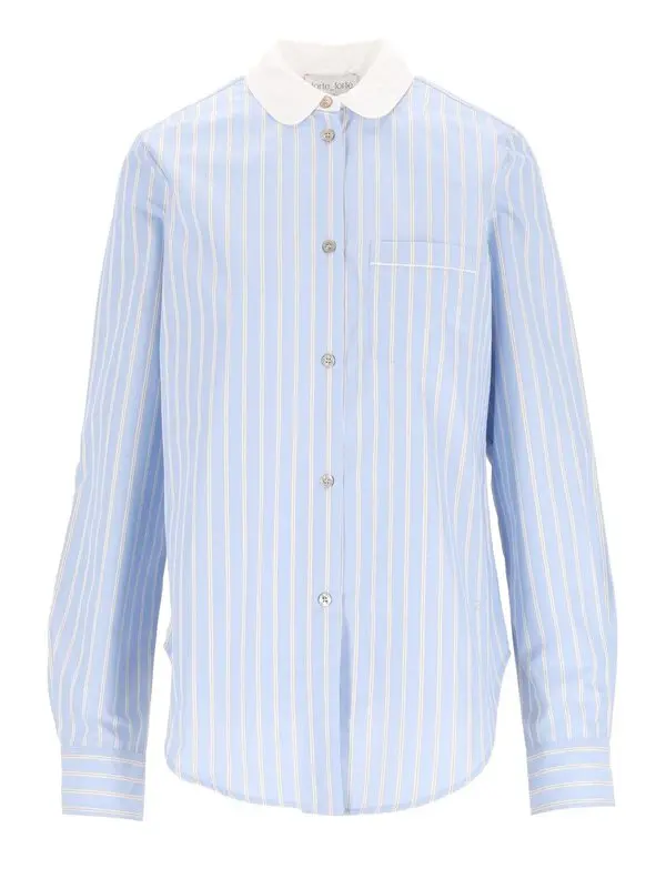 FORTE_FORTE Striped Cotton Shirt With French Collar - Blue