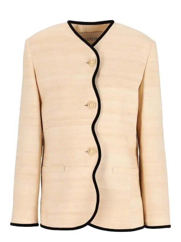 Valentino Garavani Silk Linen Blazer With Velvet Trim - White