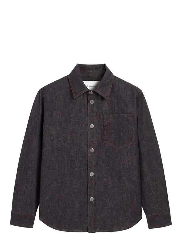 AMI Paris Blue Cotton Overshirt With De Coeur Logo - Indigo