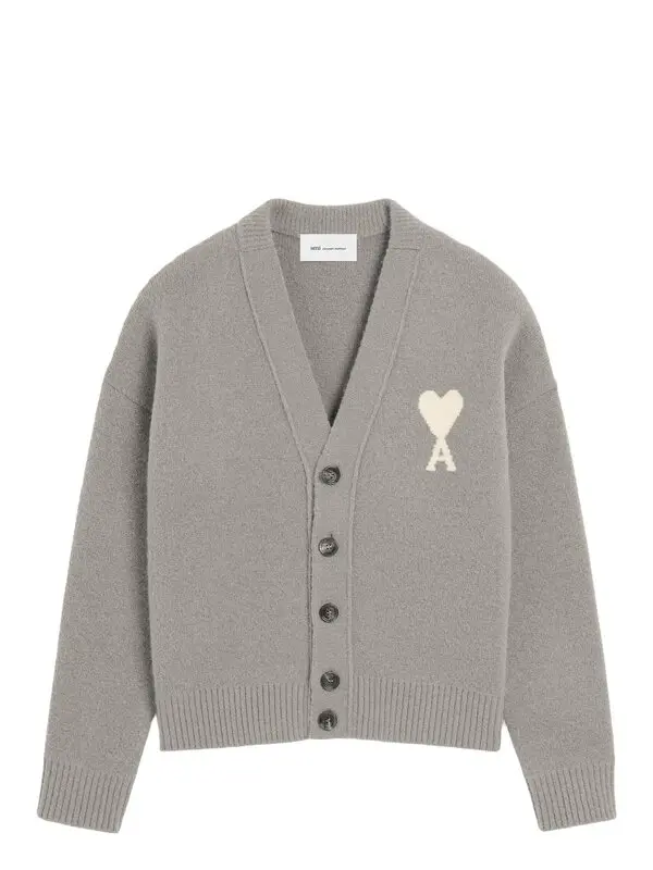 AMI Paris Grey Alpaca Cardigan - Ash Gray/ecru