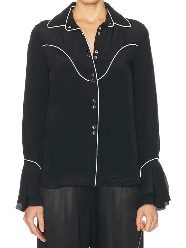 Johanna Ortiz Piped-cuff Shirt - Black/beige