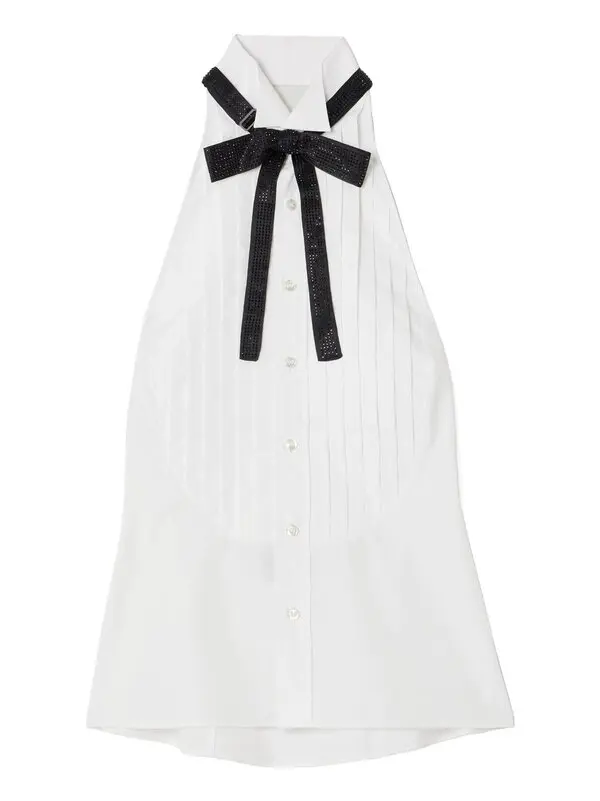 Ralph Lauren Sleeveless Vest With Hanging Neck Detail And Bow - White