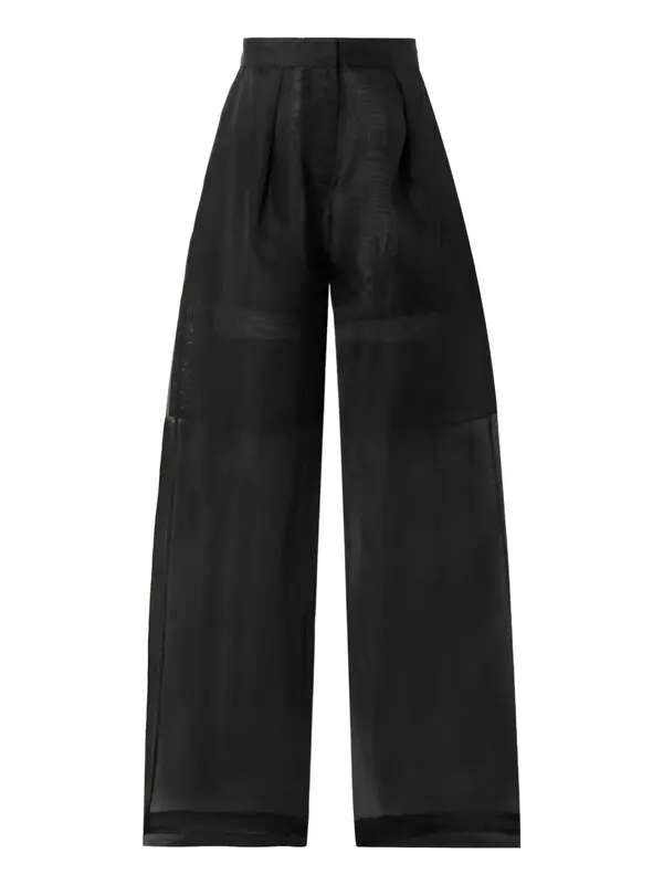Le Kasha High-waisted Wide-leg Sheer Organza Pants - Black