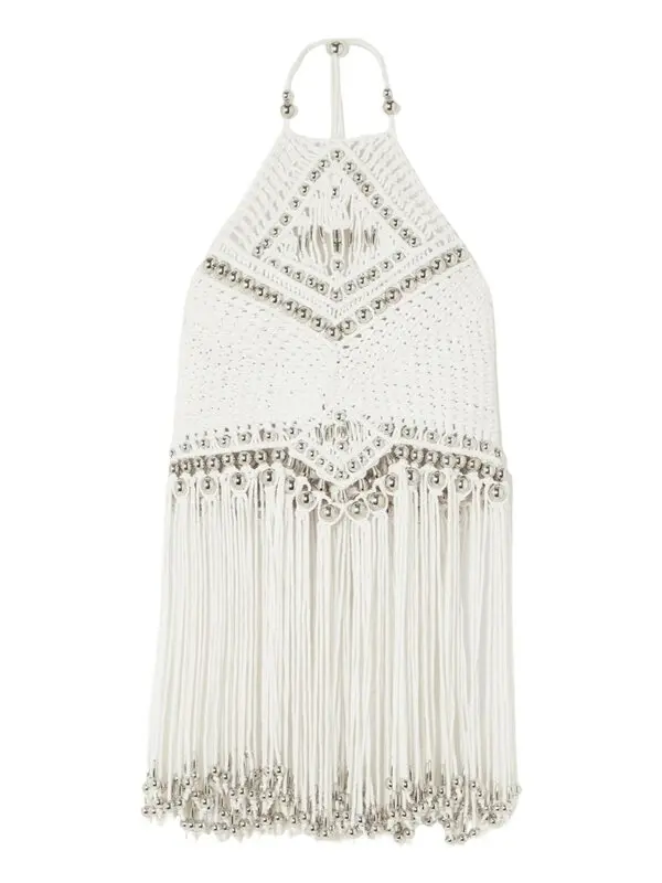 Rabanne Crocheted Tassel Halter Top - White