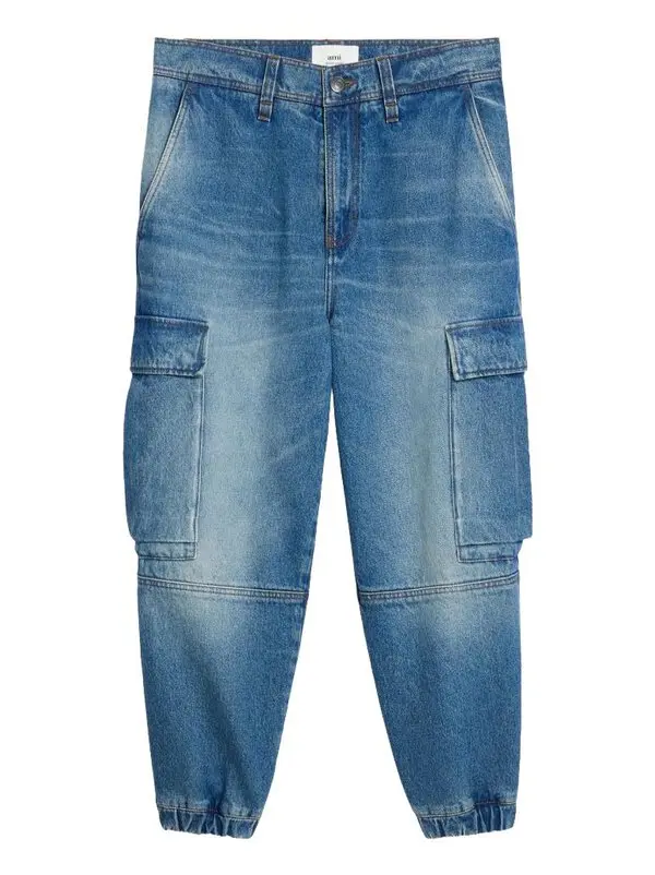 AMI Paris Mid-wash Denim Cargo Pants - Blue