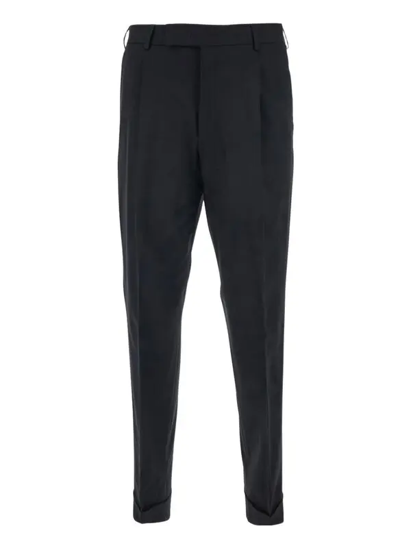 PT TORINO Wool Stretch Tapered Legs Cuffed Hem Pants - Black