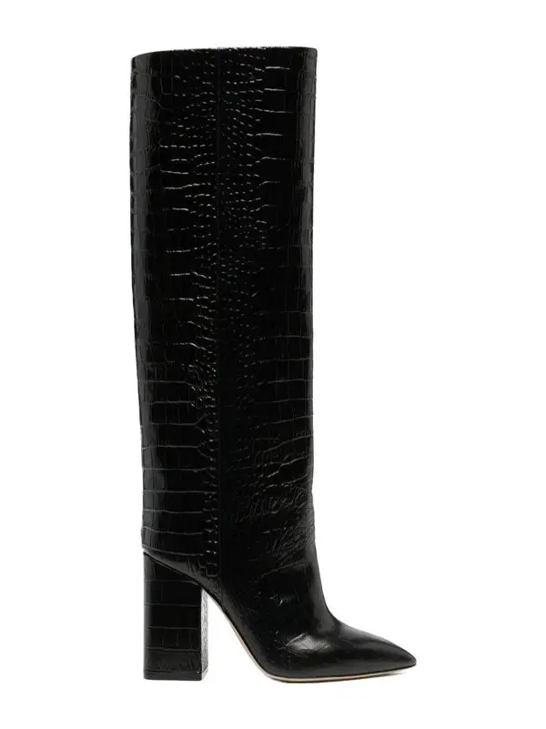 Paris Texas Croc Effect High Heel Boots - Black
