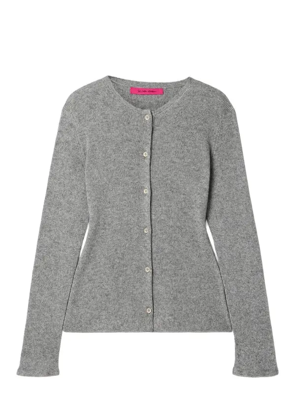 THE ELDER STATESMAN Ribbed Cashmere And Silk Blend Cardigan - Grey