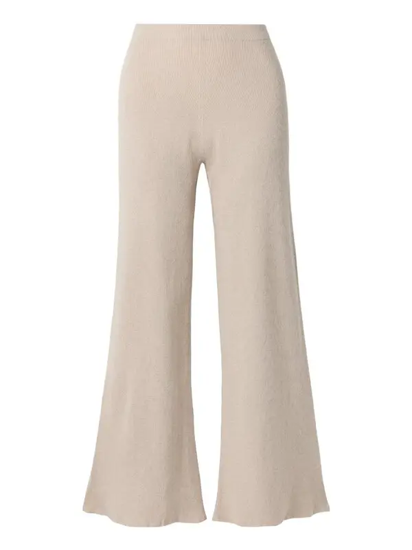 THE ELDER STATESMAN Ribbed Blend Wide-leg Casual Pants - Beige