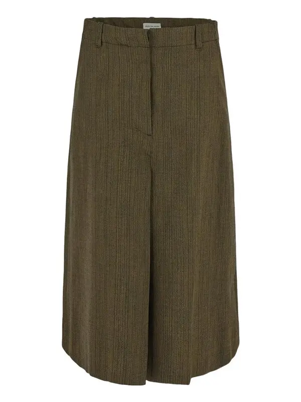 Dries Van Noten Midi Skirt With Belt Ring And Pockets - Green
