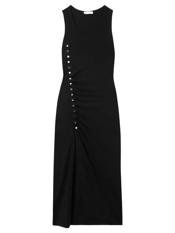 Rabanne Asymmetrical Midi Dress With Silver Snap Details - Black