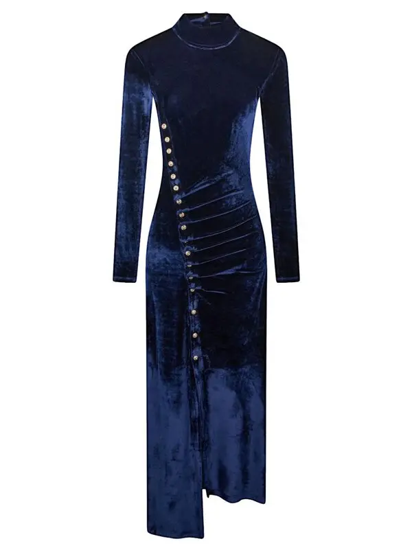 Rabanne Draped Velvet Long Dress - Black
