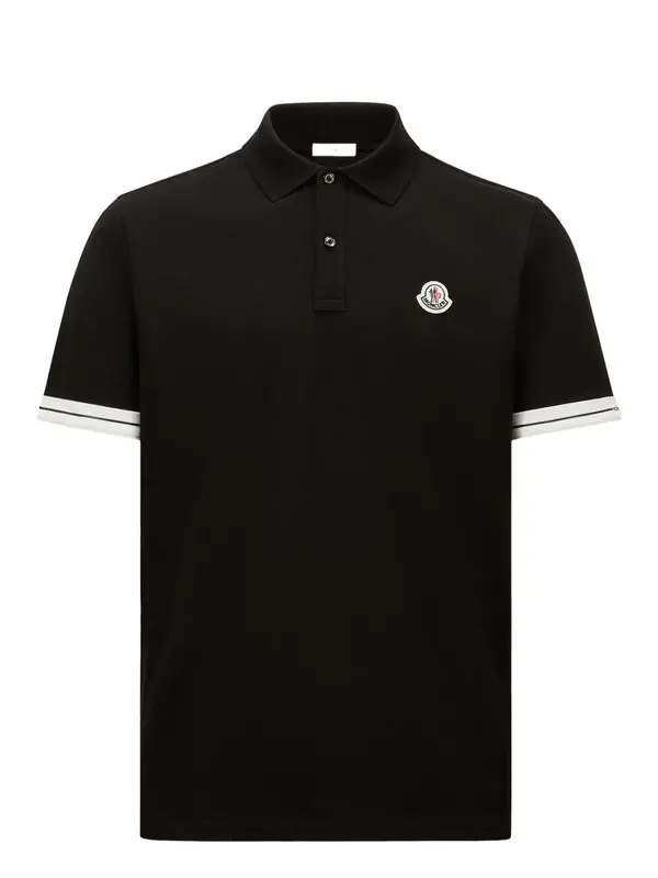 Moncler Logo Cotton Piquet Polo Shirt - Black