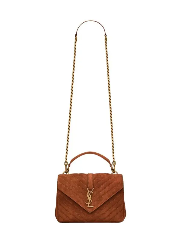 Saint Laurent College Medium Suede Bag - Brown