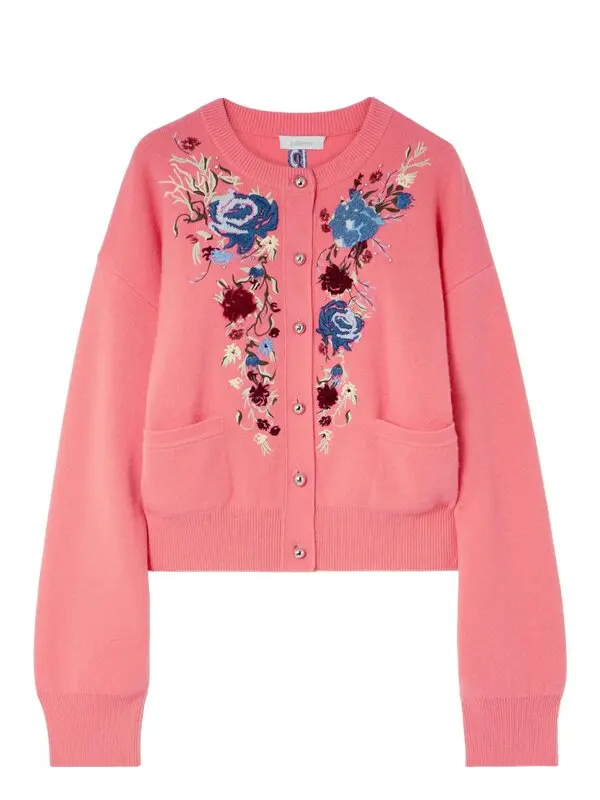 Rabanne Embroidered Crystal-embellished Wool And Cashmere Blend Cardigan - Bright Pink