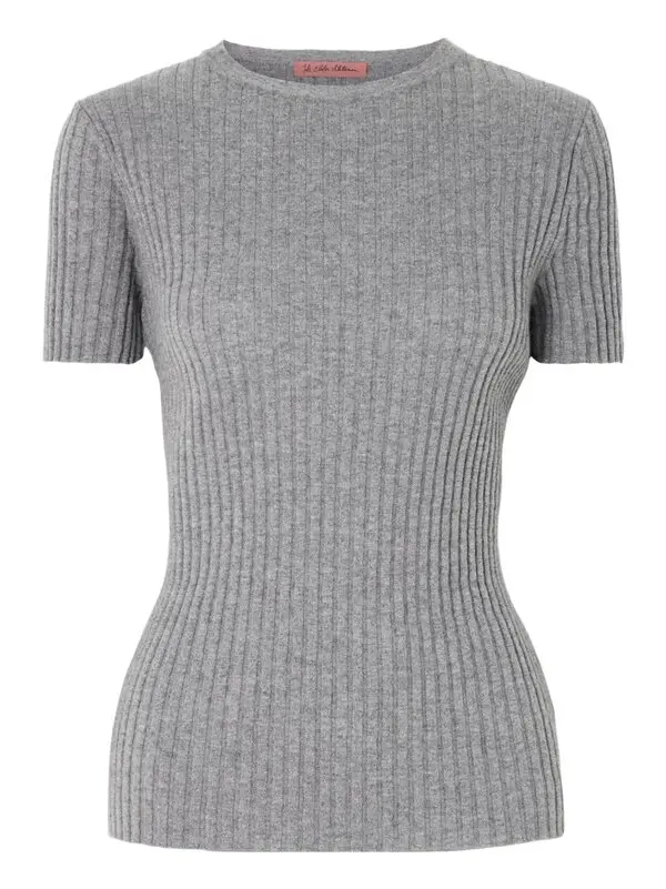 THE ELDER STATESMAN Ribbed Cashmere Short-sleeved Knit Sweater - Grey