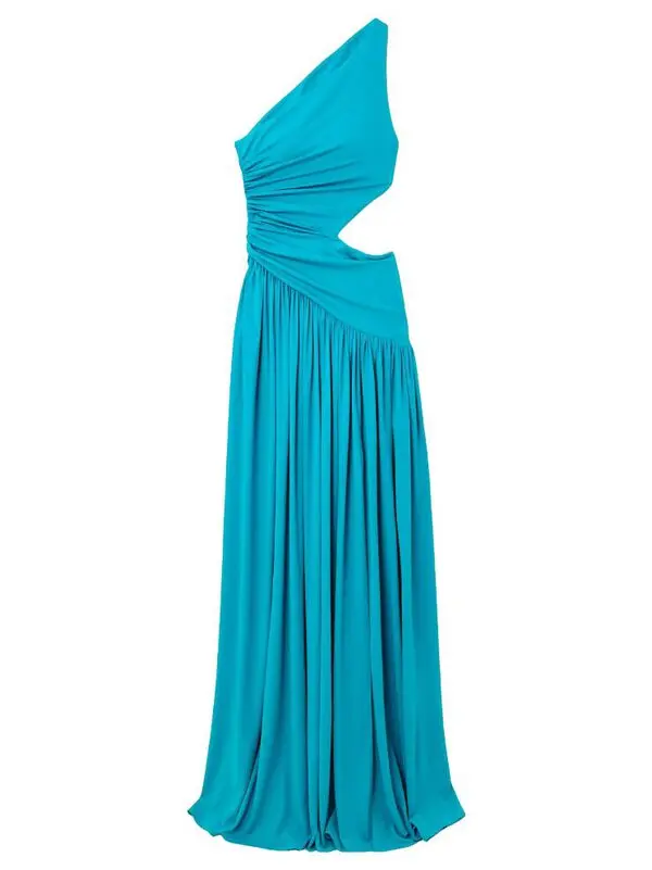 Michael Kors Pleated Knitted One Shoulder Maxi Dress - Blue
