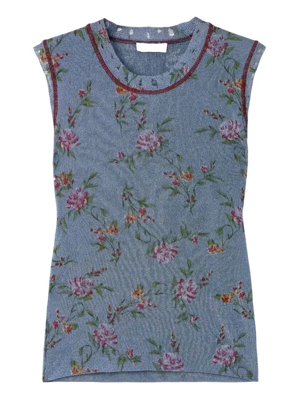 Rabanne Floral-print Metallic Tank Top - Blue