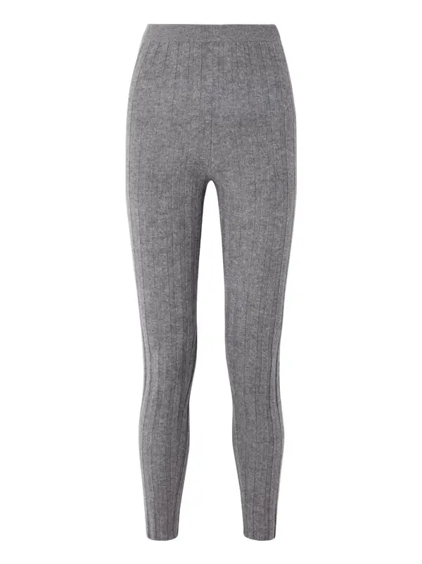 THE ELDER STATESMAN Ribbed Cashmere Leggings - Grey