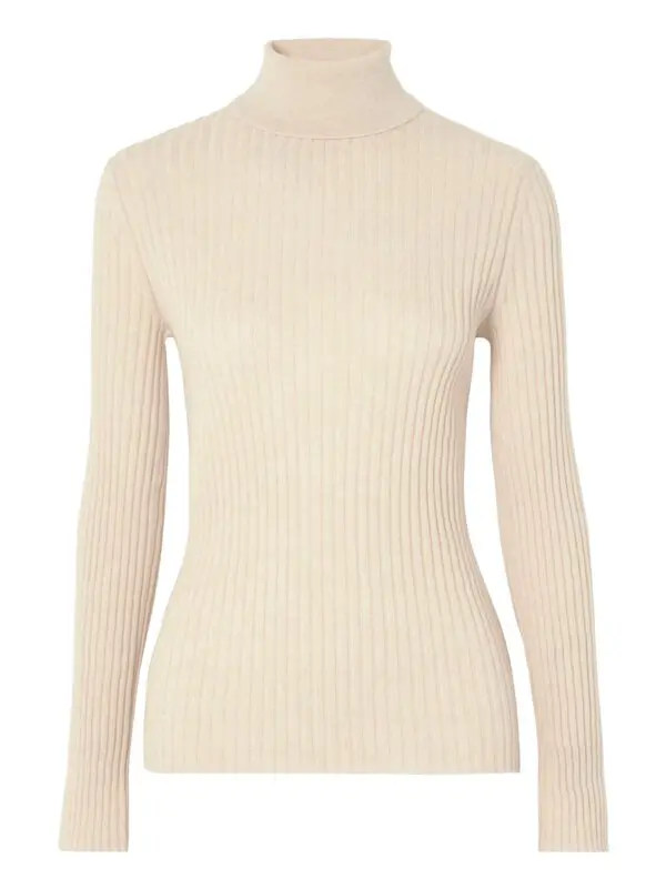 THE ELDER STATESMAN Ribbed Cashmere Turtleneck Sweater - Off White