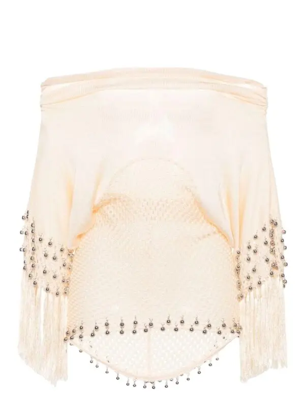 Rabanne Pendant Ruched Knit Top - White