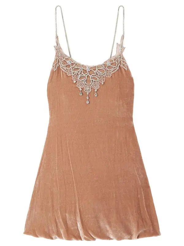 Rabanne Velvet Mini Dress With Crystal Embellishments - Pale Pink
