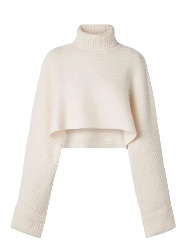 Le Kasha Cropped Ribbed Turtleneck Sweater - White