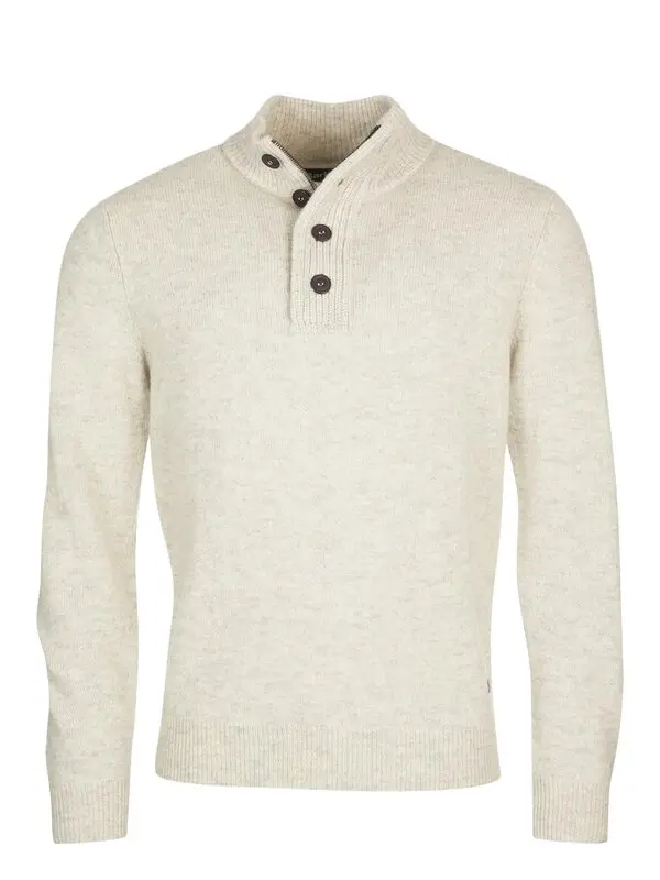 Barbour High-neck Half-button Knit Jumper With Ribbed Details - Beige