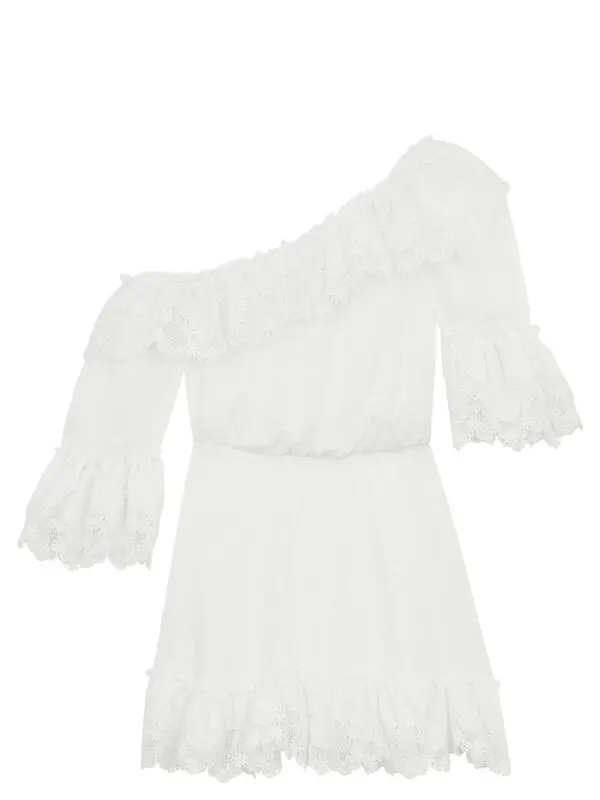 Saint Laurent One-shoulder Ruffled Dress In Cotton Poplin - Off-white