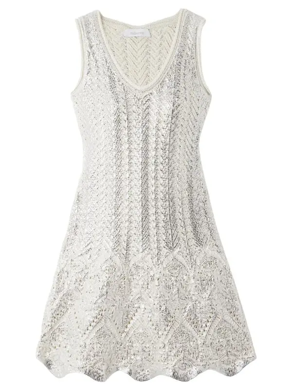 Rabanne Scalloped Edge Crochet Knitted Mini Dress - Silver
