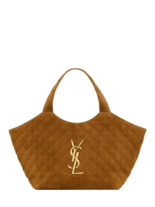 Saint Laurent Icare Medium Quilted Suede Tote - Caramel Cognac